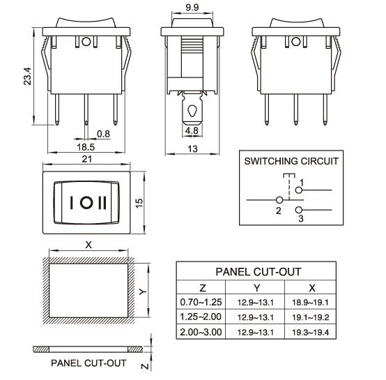 RS601B-1030041BB 三档15*21mm船型开关10A/三位翘板开关21mm*15mm--利铭电子科技